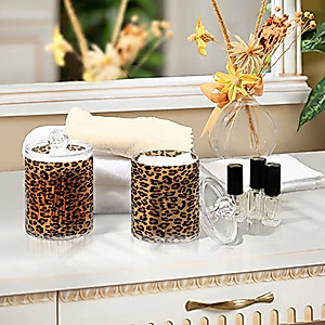 Kigai Leopard Animal Print Qtip Dispenser Apothecary Jars Bathroom, 2 Pack of 14 oz - Qtip Holder Storage Canister Clear Plastic Acrylic Jar for Cotton Ball, Cotton Swab, Cotton Round Pads, Floss