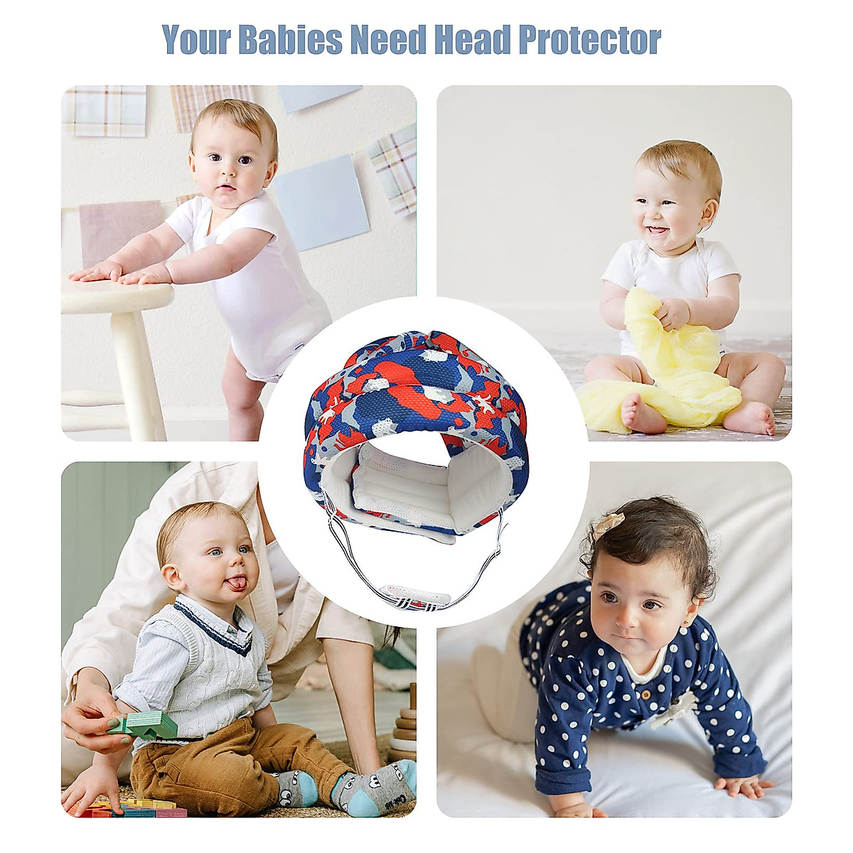 Baby Safety Helmet Infant Toddler Breathable & Adjustable Head Cushion Bumper Bonnet for Running Walking Crawling with Soft Knee Pads (Candy Colors)