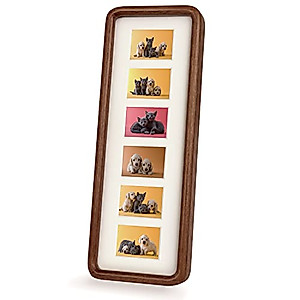 Solid Natural Wood Picture Frames with Mat for Wall Rustic Tabletop Collage Wall Decor Multi Openings Photo Frame 4x12/4x16 Matted to 1.5x2.5,Vertical or Horizontal Display for Wall (Walnut, 6 Opending)