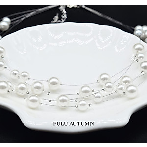 FULU AUTUMN Layered Pearl Necklace Multi-strand Pearl Choker Necklaces for Women Beaded jewelry for Wedding Parties(White)