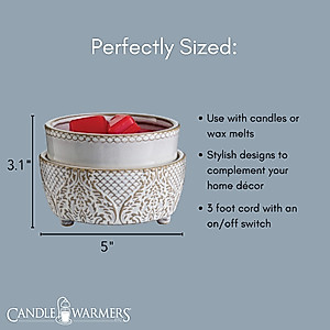 CANDLE WARMERS ETC 2-in-1 Candle and Fragrance Warmer for Warming Scented Candles or Wax Melts and Tarts with to Freshen Room, Vintage White Lace