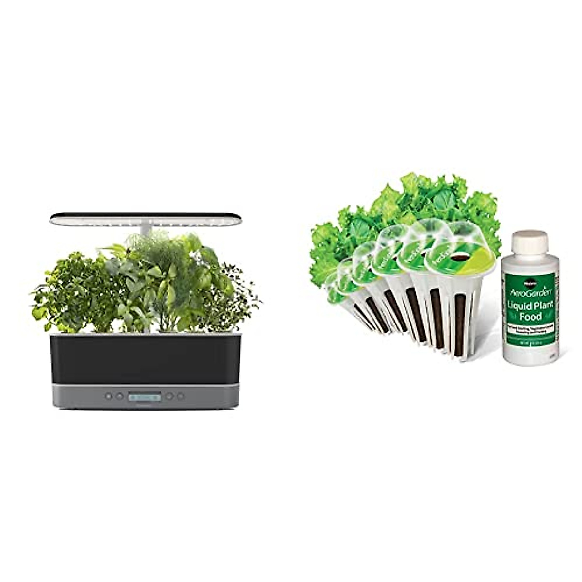 AeroGarden Harvest Elite Slim with Gourmet Herb Seed Pod Kit & Salad Greens Seed Pod Kit with Red and Green Leaf, Romaine and Butter Head Lettuce, Liquid Plant Food and Growing Guide (6-Pod)
