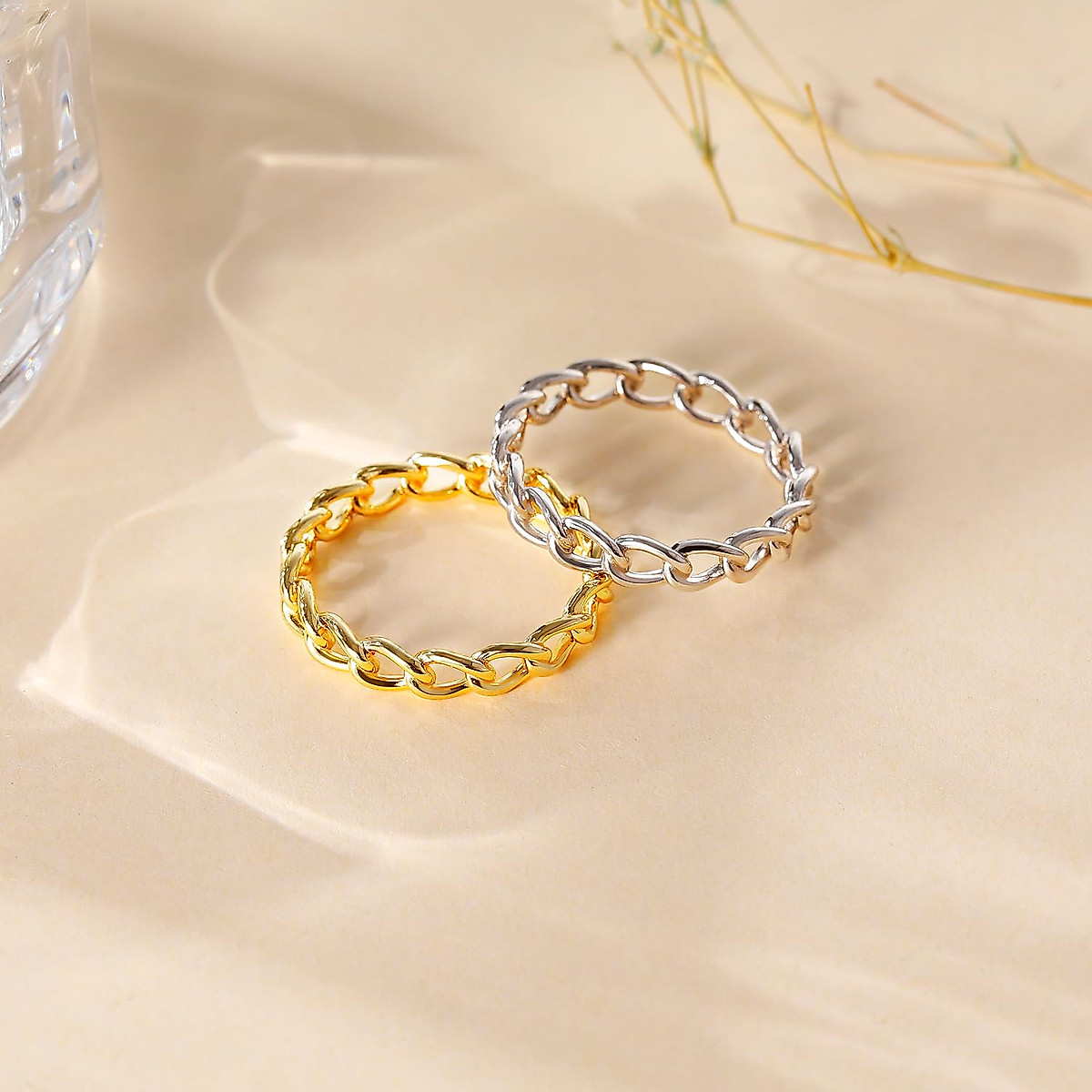 Mameloly 3.8mm 925 Sterling Silver Wedding Bands for Women Minimalist Stackable Open Chain Link Engagement Rings Size 8