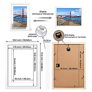 POUYCIW 12x16 inch Wood Picture Frame for Wall Hanging Square Photo Frames with Mats 10x14 inch Pictures for Baby Scan,Poster,Decoration,Anniversary,Wedding,Christmas,Diamond Painting(White)