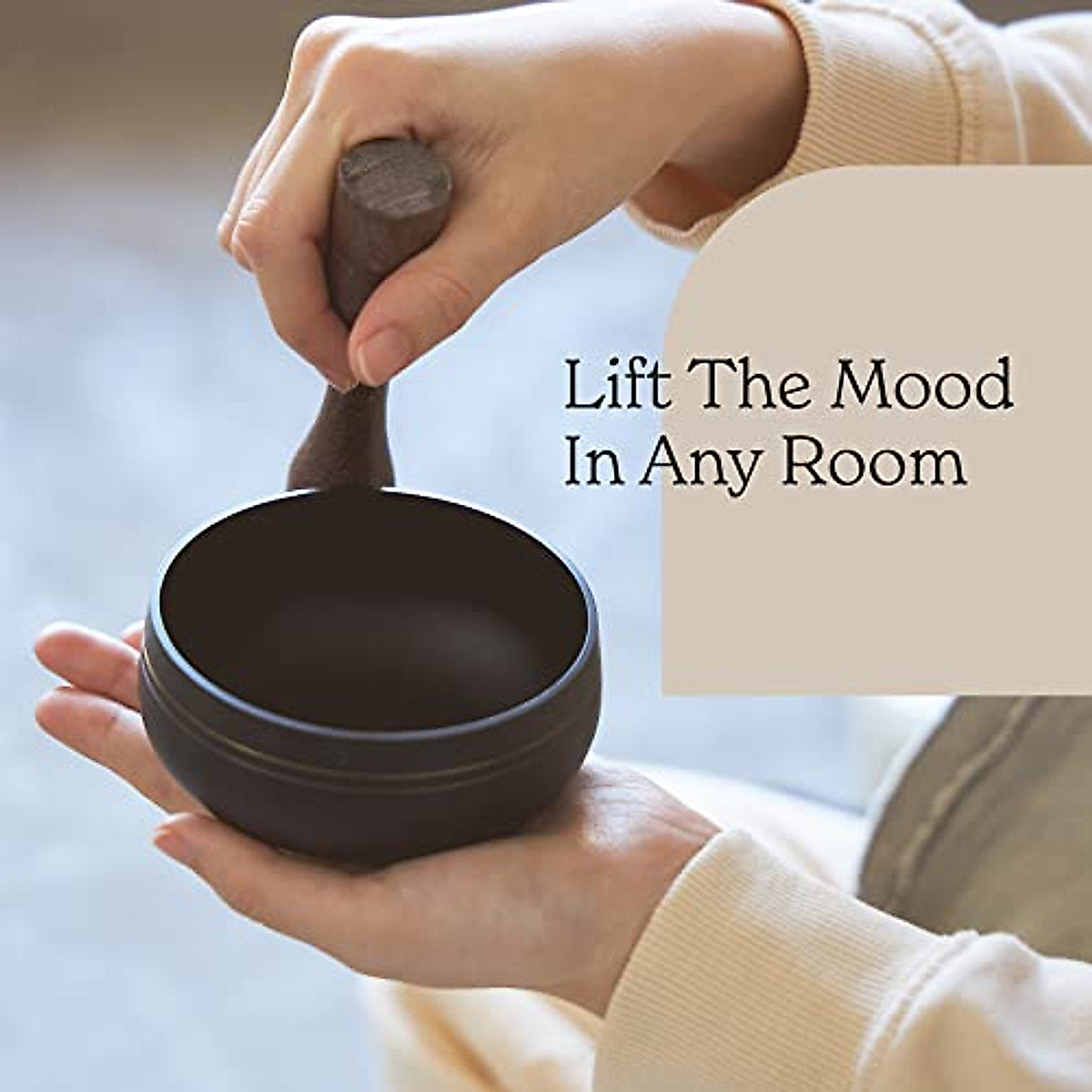 Mindful & Modern Tibetan Singing Bowl Set | Deepen Your Meditation and Yoga Practice | Experience Mindfulness & Stress Relief | Beautifully Designed & Provides Excellent Sound | Chakra Healing | Black