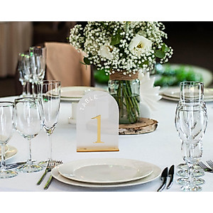 FIQSTER Frosted Arch Gold Table Numbers for Wedding Reception - Table numbers 1-30 - 5x7" Frosted Arch Acrylic Table Signs with Gold Mirror Numbers for Banquet, Party, Event, Anniversary (Table Numbers 1-30)