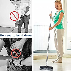 Hard Bristle Deck Broom Adjustable Long Handled Scrub Brush Heavy Duty Concrete Push Broom Outdoor Brush Garage Broom Wood Large Floor Scrubber 27-42 inch Balcony Broom -Multi Segment Handle