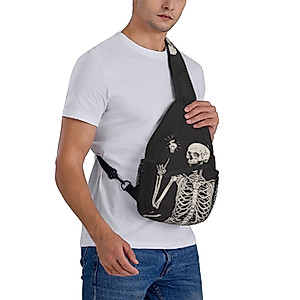 Yamegoun Funny Skull Sling Bag Backpack Women Men Crossbody Shoulder Chest Bag Unisex for Travel Casual Hiking with Adjustable Strap