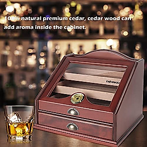 cskeeoon Cigar Humidors Cabinet - Cedar Wood Cigar Box for 100 to 150 Cigars with Digital Hygrometer, 3 Drawers & 3 Crystal Gel Humidifiers, Cigar Gift for Men, Cigar Aficionados.… (Square110)