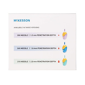 McKesson Safety Lancet, Retractable, Pressure-Activated Finger Device, Sterile - Ideal for Blood Testing - Single Use, 26 Gauge, 1.8mm Depth, 100 Count, 1 Pack