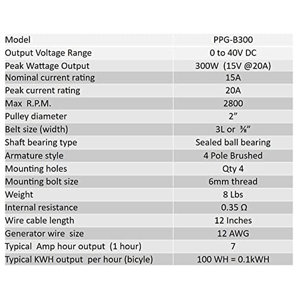300 Watt Bicycle Generator 3/8" Belt Drive Pedal Power Pulley Dynamo