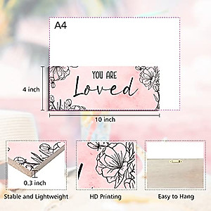 Creoate Pink Wall Decor for Girls 3 Pieces Inspirational Quotes Wall Art Thick Wooden Wall Hanging Bedroom Decor - You Are Loved Signs Wall Decor, Cute Girls Bedroom Decor, 4x10x0.3 Inch