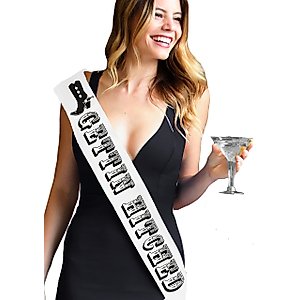 Disco Cowgirl Bride Sash - BRIDAL GRADE SATIN Gettin Hitched Silver Sparkle Sash - Same Cowboy Forever Bachelorette Outfit - Nashville Cowboy Western Boot White Sash(Gtn Htchd) Wht