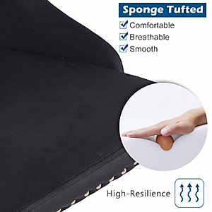 VINGLI Black Velvet Armless Home Office Desk Chair with Gold Base/Wheels, Small Cute Vanity/Makeup Chair with Back for Bedroom, Upholstered Adjustable Rolling Swivel Nail Chair for Women/Girls