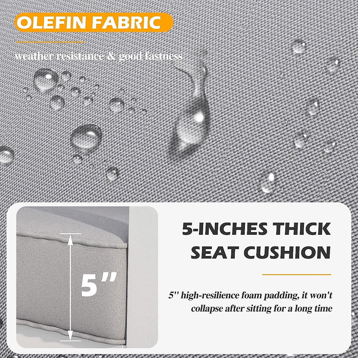 MU Aluminum Patio Furniture Set, 5 Pieces Modern Outdoor Sectional Sofa Couch with Upgrade Cushion and Coffee Table, Oversized Patio Conversation Set, White Frame and Light Grey Cushion