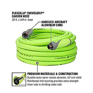 Flexzilla Garden Hose with SwivelGrip, 5/8 in. x 50 ft., Heavy Duty, Lightweight, Drinking Water Safe, ZillaGreen - HFZG550YWS-E