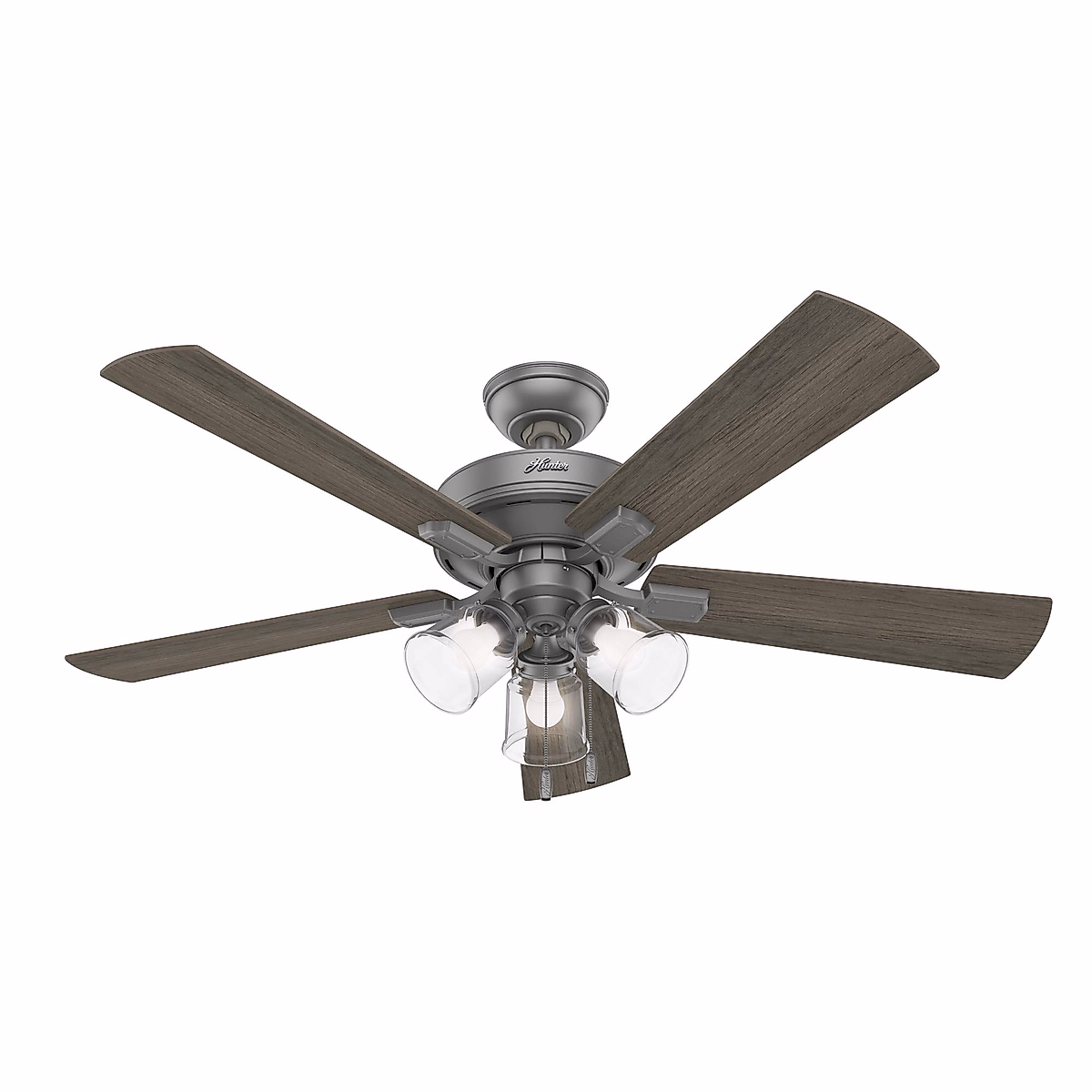 Hunter Fan Company 51019 Crestfield Indoor Ceiling Fan with LED Light and Pull Chain Control, 52", Matte Silver Finish