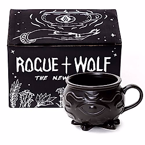 Rogue + Wolf Large Coffee Mug, Big Witch Cauldron Ceramic Mug, Witchcraft Coffee Cups, Ceramic Halloween Decor Spooky Coffee Mugs for Women Porcelain 3D Novelty Gothic Cup Goth Tea Witchy -14 oz 400ml