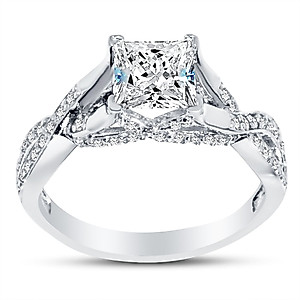 Size - 7 - Solid 14k White Gold Princess Cut Infinity Twist Solitaire Engagement Ring CZ Cubic Zirconia (2.0cttw., 1.0ct. Center)