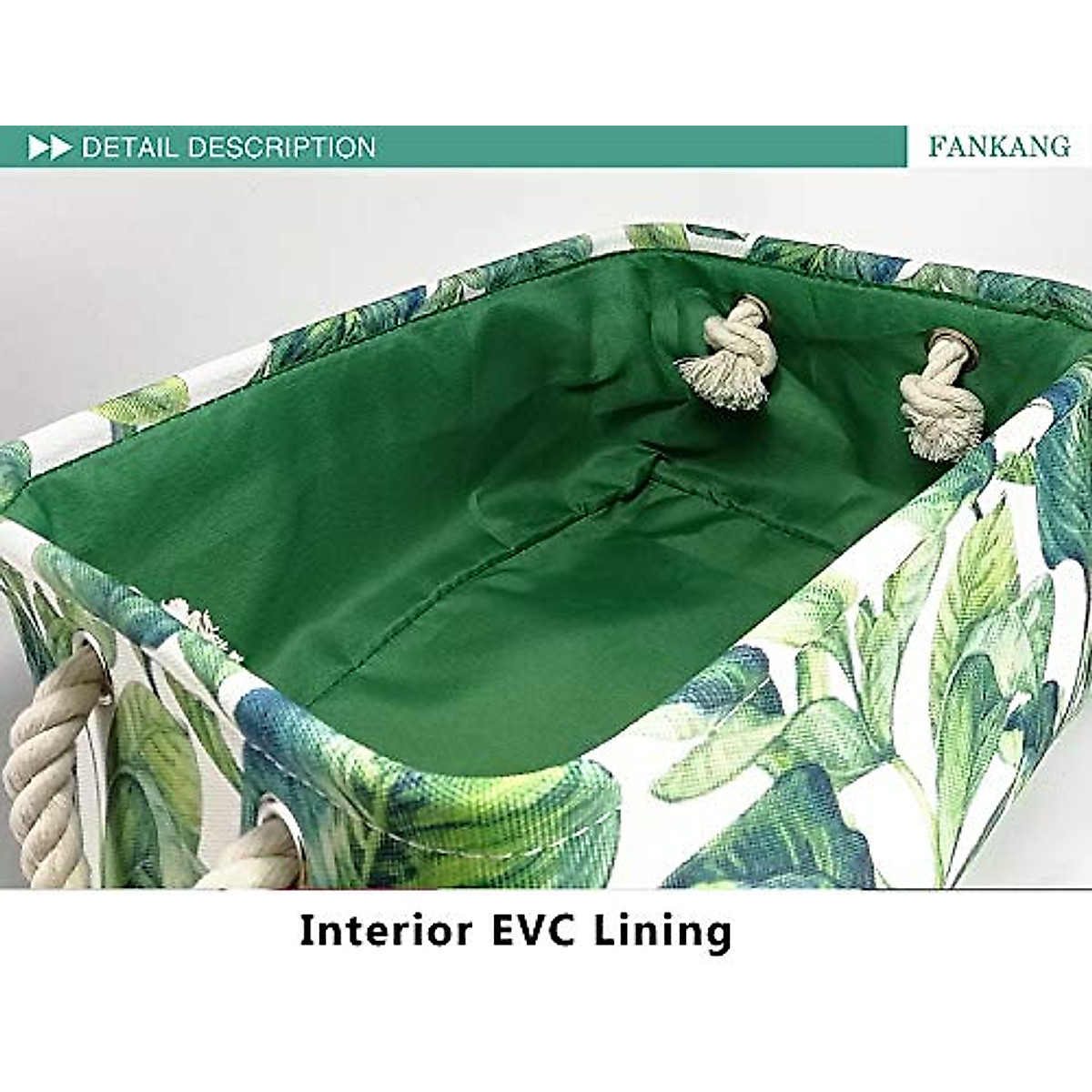 FANKANG Rectangular Laundry Basket Nursery Storage Fabric Storage Bin Storage Hamper,Book Bag,Gift Baskets (Green plant)