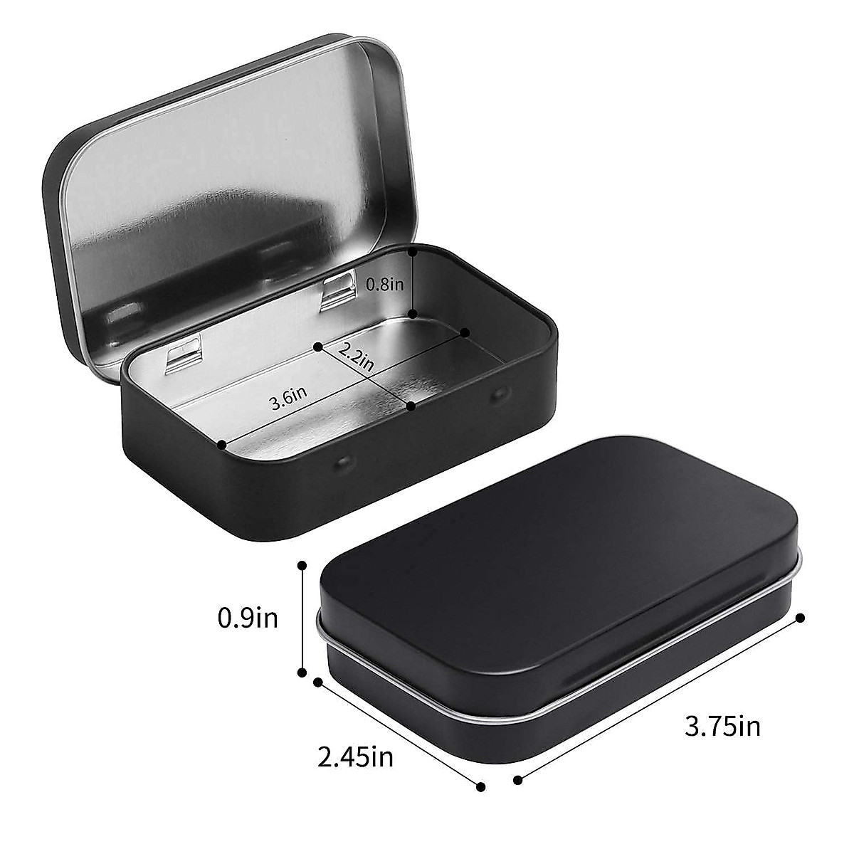 Tamicy Metal Rectangular Empty Hinged Tins - Pack of 80 （Silver 40+Black 40 Mini Portable Box Containers Small Storage Kit & Home Organizer small tins with lids craft containers 3-1/2''X2-1/2''X4/5''