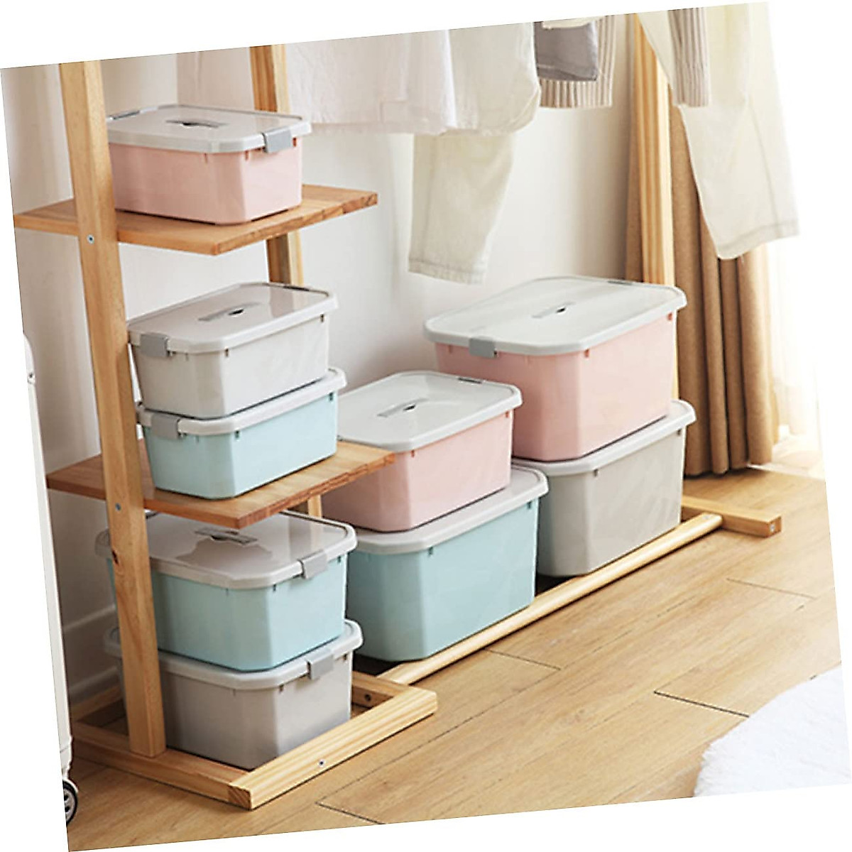 STOBAZA Box Clothes Multi- with Size Sundries Blue L Shoes Kitchen Latching Handles File Holder Case Organizer Laundry Baskets Container Display Home Pull Lid Toys Containers Stackable