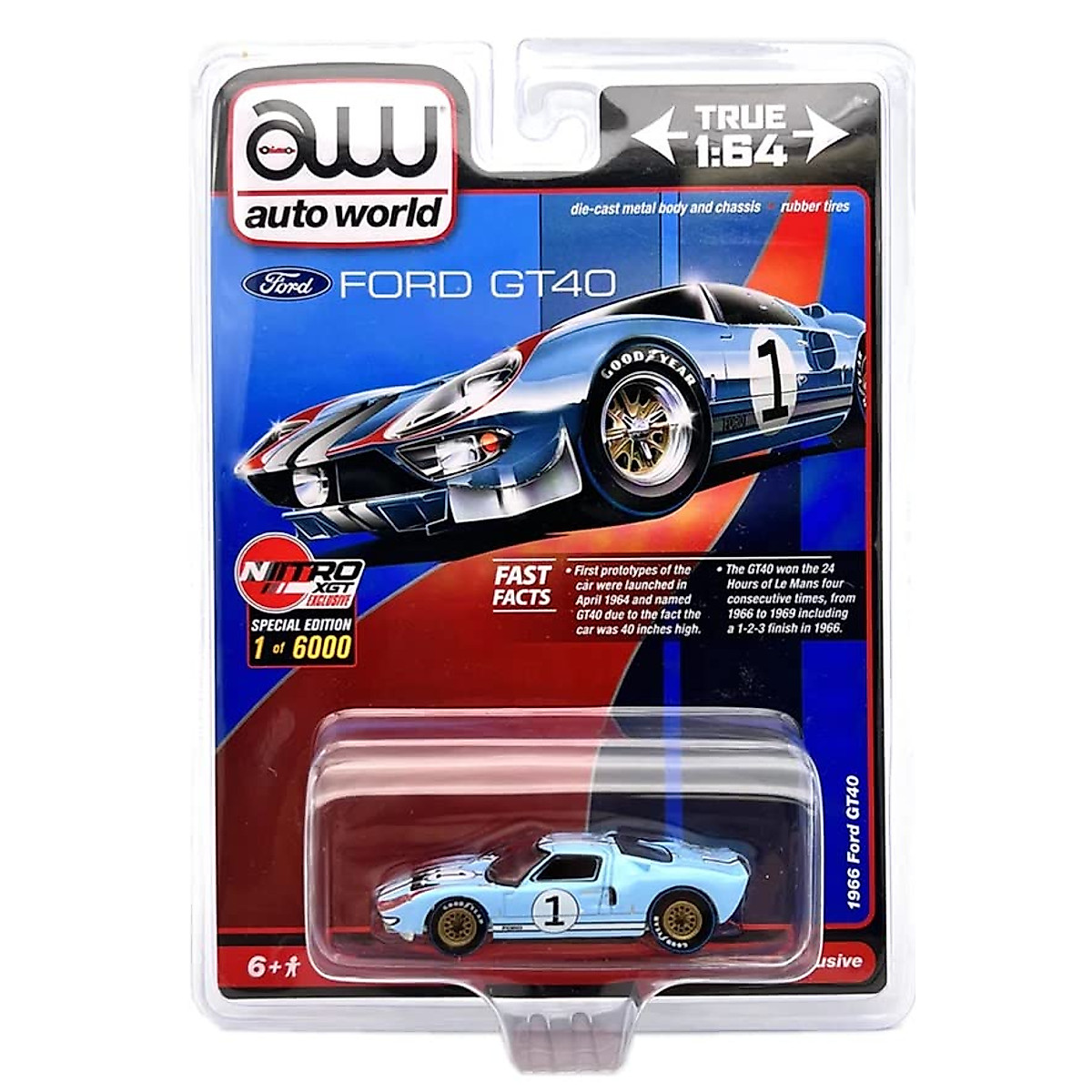 Auto World 1966 Ford GT40#1 Blue Limited Edition to 6000 Pieces Worldwide 1/64 Diecast Model Car CP7921