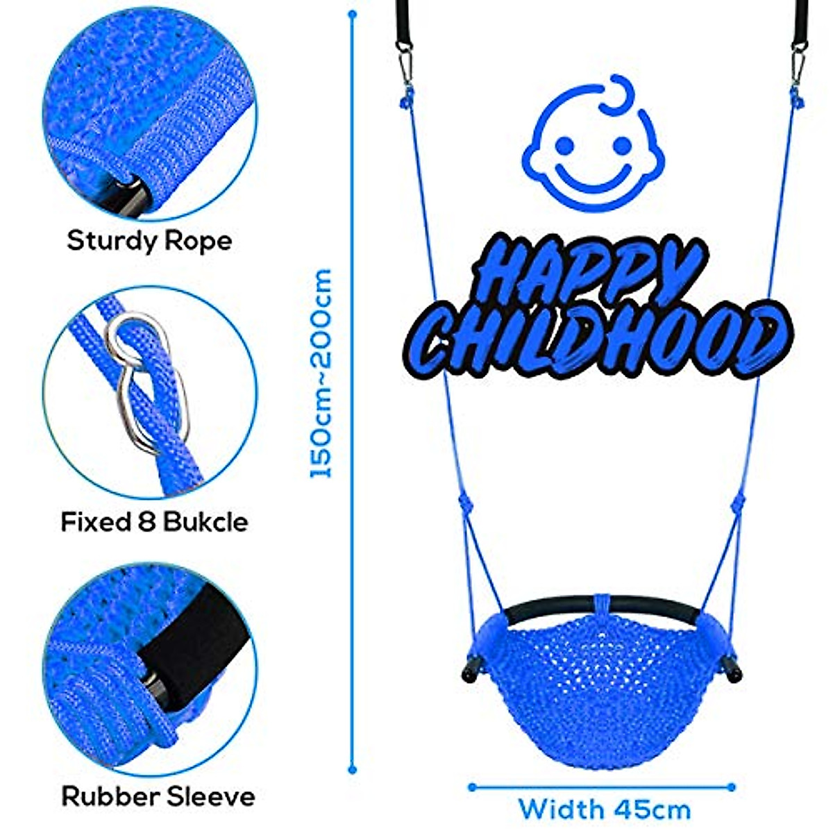 Hi-Na Kids Swing Seats Indoor Hand-Made with Adjustable Rope, Outdoor Tree Child Swing Seat for Kids for Backyard, Playground, Outside
