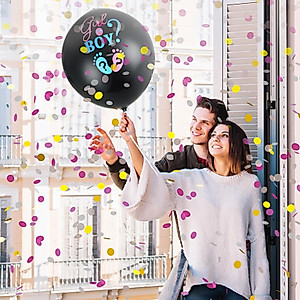 TIESOME 2 Pack Gender Reveal Balloons, 36 Inch Big Black Balloons Boy or Girl Balloon with Pink and Blue Heart-Shaped Confetti for Baby Shower Gender Reveal Party Decorations
