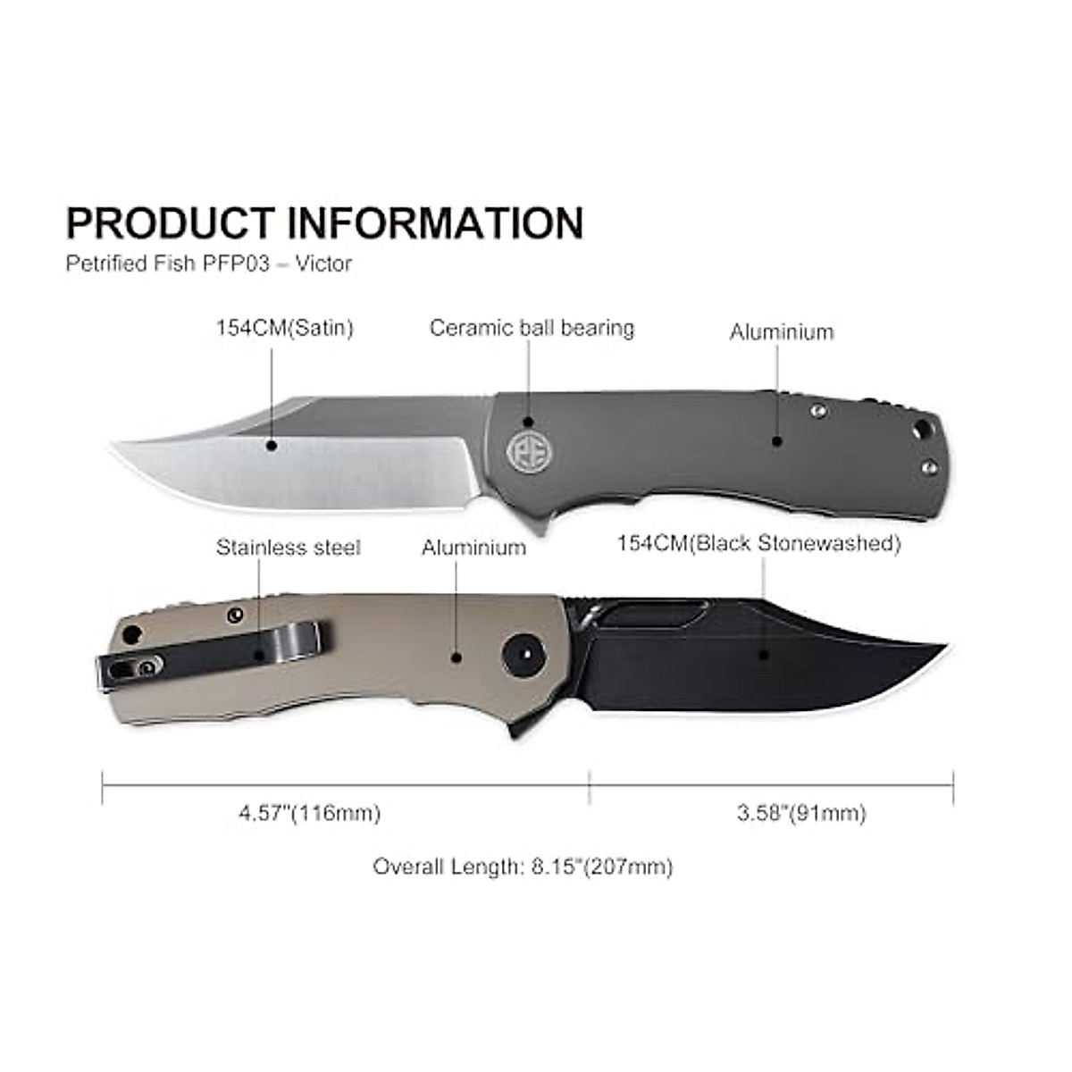 Petrified fish PFP03 Victor,3.58" K110 Satin Blade,140g Micarta Handel Flipper Liner lock Folding knife (Blue Satin)