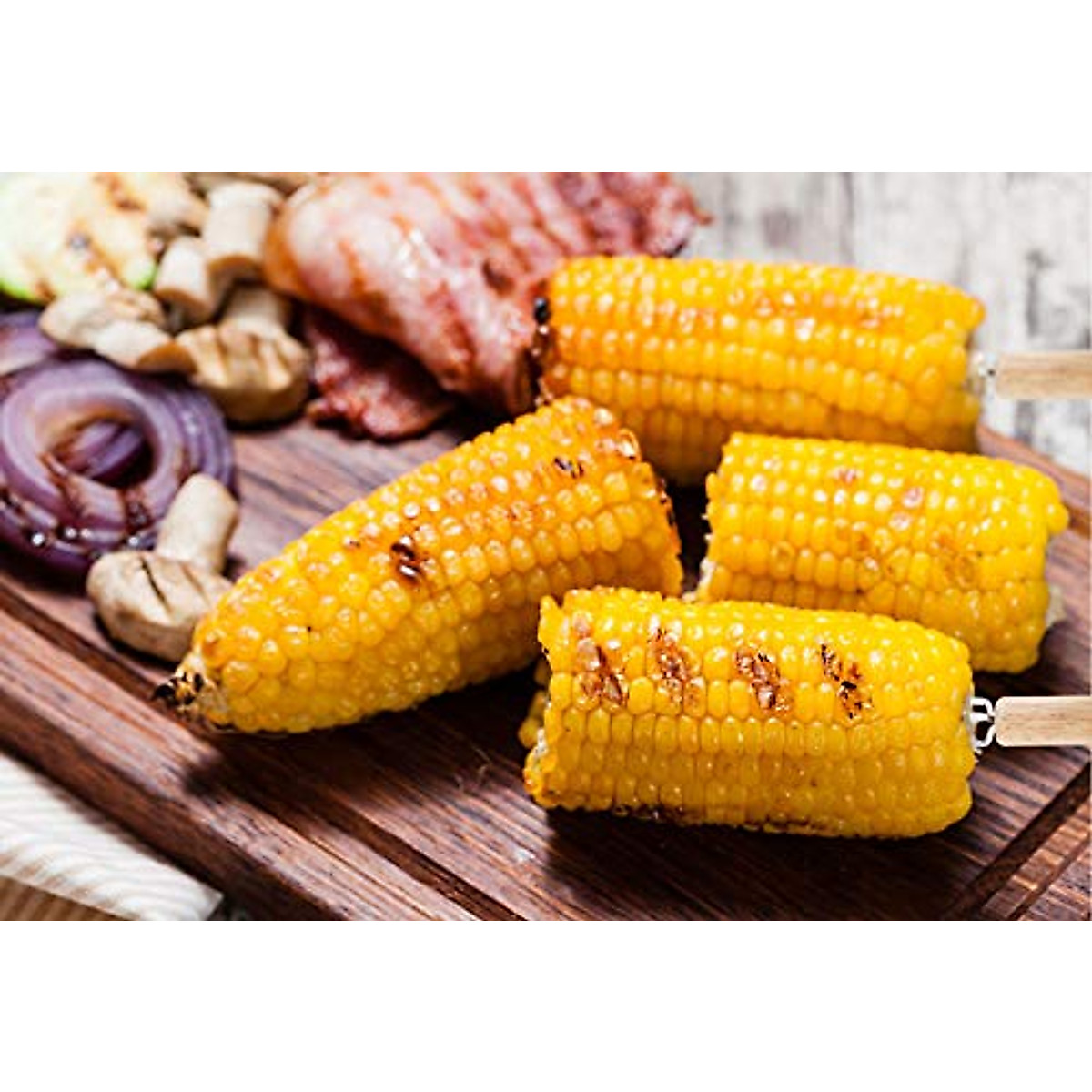 Corn Holders, Corn on the Cobb Holders Stainless Steel with Wooden Oak Handle, Corn on the Cob Holders for Kids and Adults Home Cooking and BBQ, Set of 8 (4 Inch Long Corn Holder)