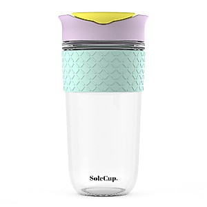 SoleCup. Large Travel Mug Loose Tea Infuser - Detachable Tea Strainer with Spill Proof Lid - 18oz/530ml BPA-Free Reusable Glass Travel Coffee Cup with Silicone Band (Ice-Cream)