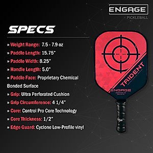 Engage Pickleball Trident Pickleball Paddle - Pickleball Paddles with Polymer Core - USAPA Approved Pickleball Paddles Pickleball Rackets for Adults - Standard (Red Horizon)