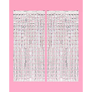 xo, Fetti Party Decorations Silver Iridescent Square Foil Curtain - Set of 2 | New Years Eve 2023, Bachelorette Backdrop, Wedding, Square Birthday Photo Booth