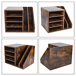 PAG Wood Desktop File Holder Organizer Mail Sorter for File Folders, Mails, Envelopes, Mailing Supplies or Magazines, Brown