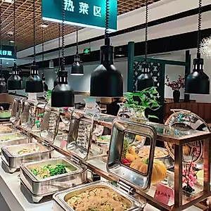 KOUWO Hanging Food Heat Lamp Buffet Food Warmer Light Heating Lamp for Food Commercial (Black)