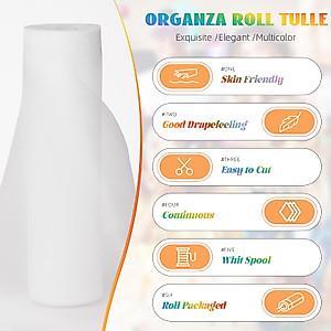 ICOSHOW Crystal Organza Fabric Tulle 11 Inch by 50 Yards Sheer Tulle Rolls for DIY Craft Wedding Party Baby Shower Decor Gift Wrapping Party Supplies (White)