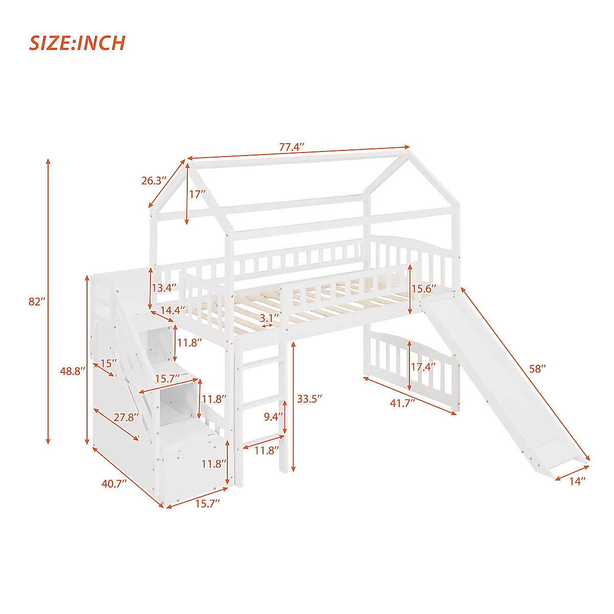 Harper & Bright Designs Loft Bed with Stairs and Slide, House Loft Bed Twin Size with Step Storage Drawers Stairway Playhouse Bed for Kids Toddlers Girls, Boys, No Box Spring Needed (Twin, White)
