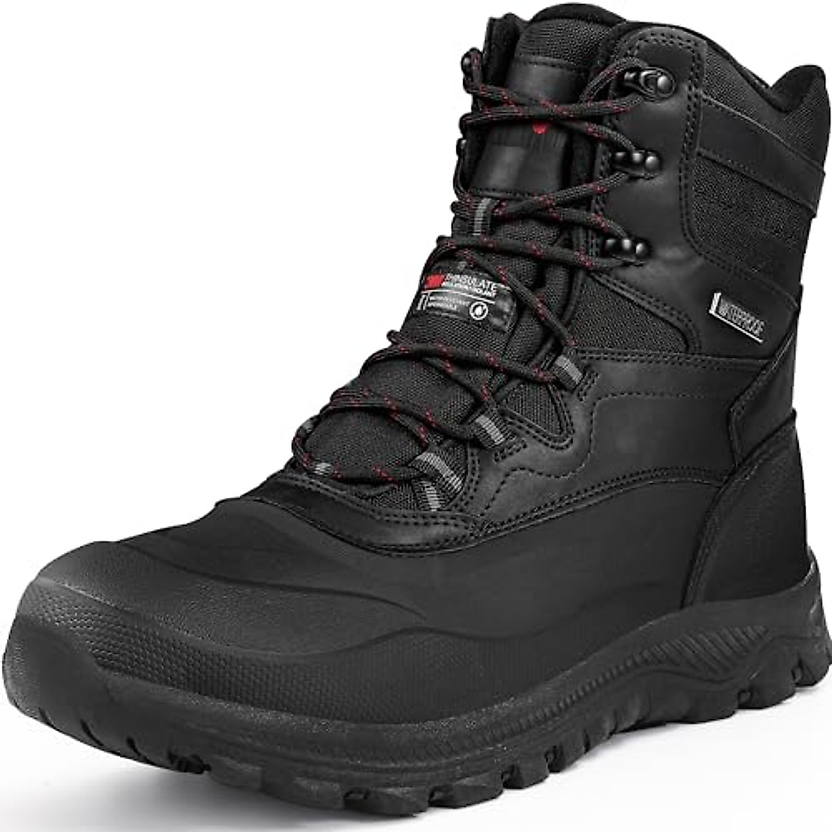 R CORD Mens Winter Boots Waterproof Insulated Snow Boots for Men Winter Boots for Men Insulated Winter Hiking Boots High Traction Black Size 8.5