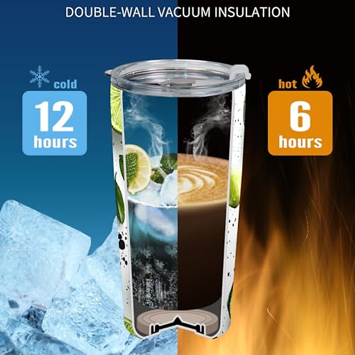 QWEUIOP 20oz Insulated Travel Coffee Mug Tropical Citrus Stainless Steel Tumbler with Lid Double Wall Vacuum Coffee Cup For Hot and Cold Drinks14325