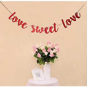Starsgarden Glitter Red Love Sweet Love Banner Hanging Garland -Perfect Decoration for Bridal Shower, Engagement, Bachelorette, Wedding Party(Red Sweet Love)
