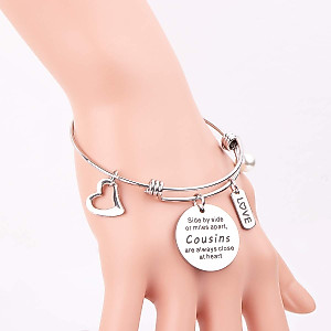 RUNXINTD Cousin Gift Cousin Bracelet Side by side or miles apart,cousins are always close at heart Cousin Jewelry Gift for Cousins (Silver-Bracelet)…