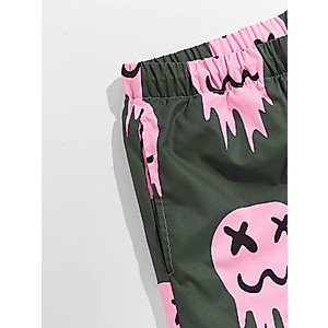 WDIRARA Men's Graphic Print Colorblock Drawstring Waist Active Pocket Shorts Multicolored L