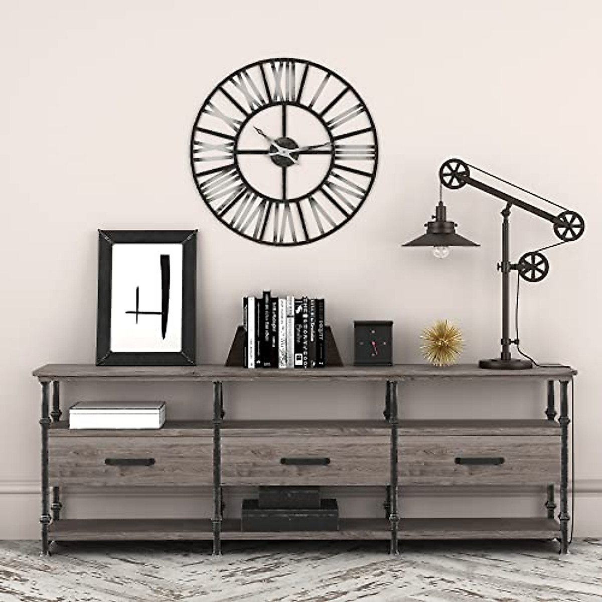 Henn&Hart 29" Tall Wide Brim/Pulley System Table Lamp with Metal Shade in Blackened Bronze/Blackened Bronze, Laptop Desk, Computer Desk, Home Office