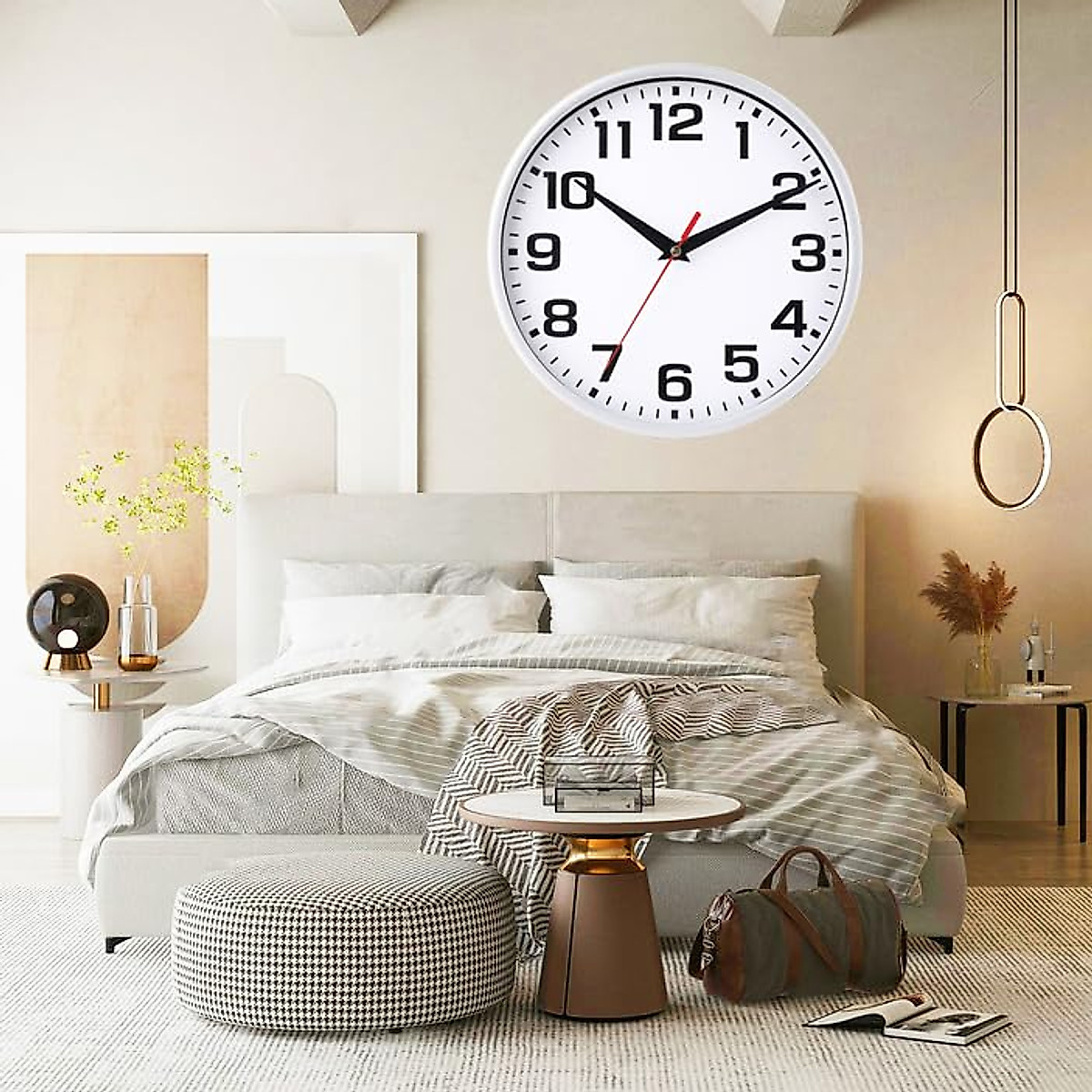 Rulart Wall Clock Battery Operated Bedroom - Modern Kitchen Small Silent Analog Round Simple Quiet Quartz Black Wall Clocks Non Ticking Bathroom Office Garage School