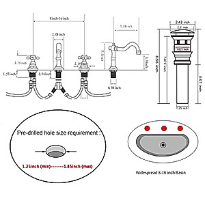 GGStudy Two Handles 3 Holes 8-16 inch Widespread Bathroom Sink Faucet Chrome Basin Mixer Tap