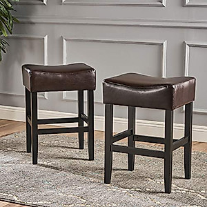 Christopher Knight Home Portman Leather Backless Counterstools, 2-Pcs Set, Brown