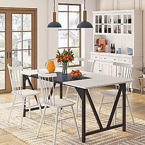 Tribesigns 71'' Large Dining Table for 6-8 Peoples, Modern Wood Kitchen Tables with Splicing Board, Rectangle Dinner Dining Room Table with Heavy-Duty M-Shapped Metal Frame