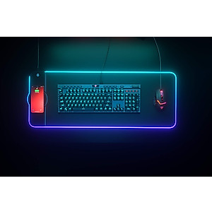 VEWINGL RGB Large Gaming Mouse Pad with Wireless Chargering,15W Fast Wireless Charging Desk Pad,Premium Microfiber Cloth,Non-Slip Base,10 Light Modes Keyboard Pad for Gaming,PC,Laptop 31.5" × 11.81"