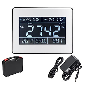 CO2 Monitor, Automatic Brightness Adjustment 6 in 1 Multifunction Carbon Dioxide Detector Historical Data Record for Offices